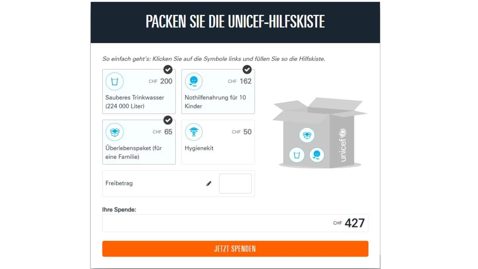 Pack a relief box | unicef.ch